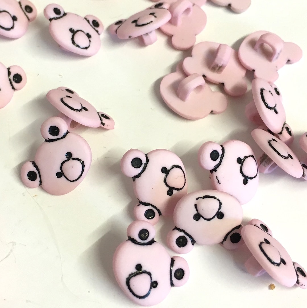 10 Pink Teddy Face Buttons, Pink Pig Face Buttons, Pink Novelty Buttons ...
