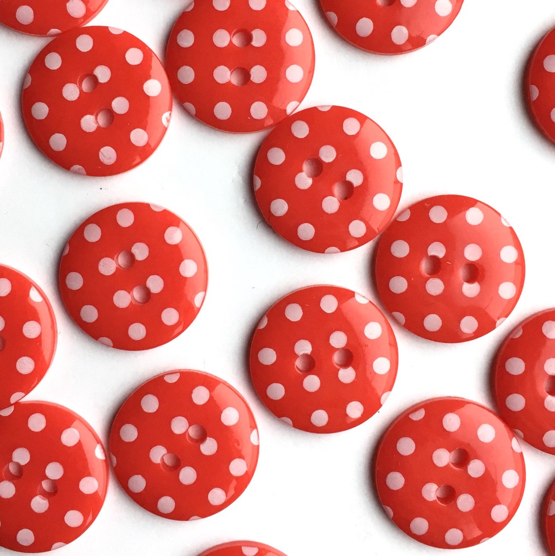 10, Red Spotty Buttons, Red Dotty Buttons, Red Polka Dot Buttons, 15mm ...