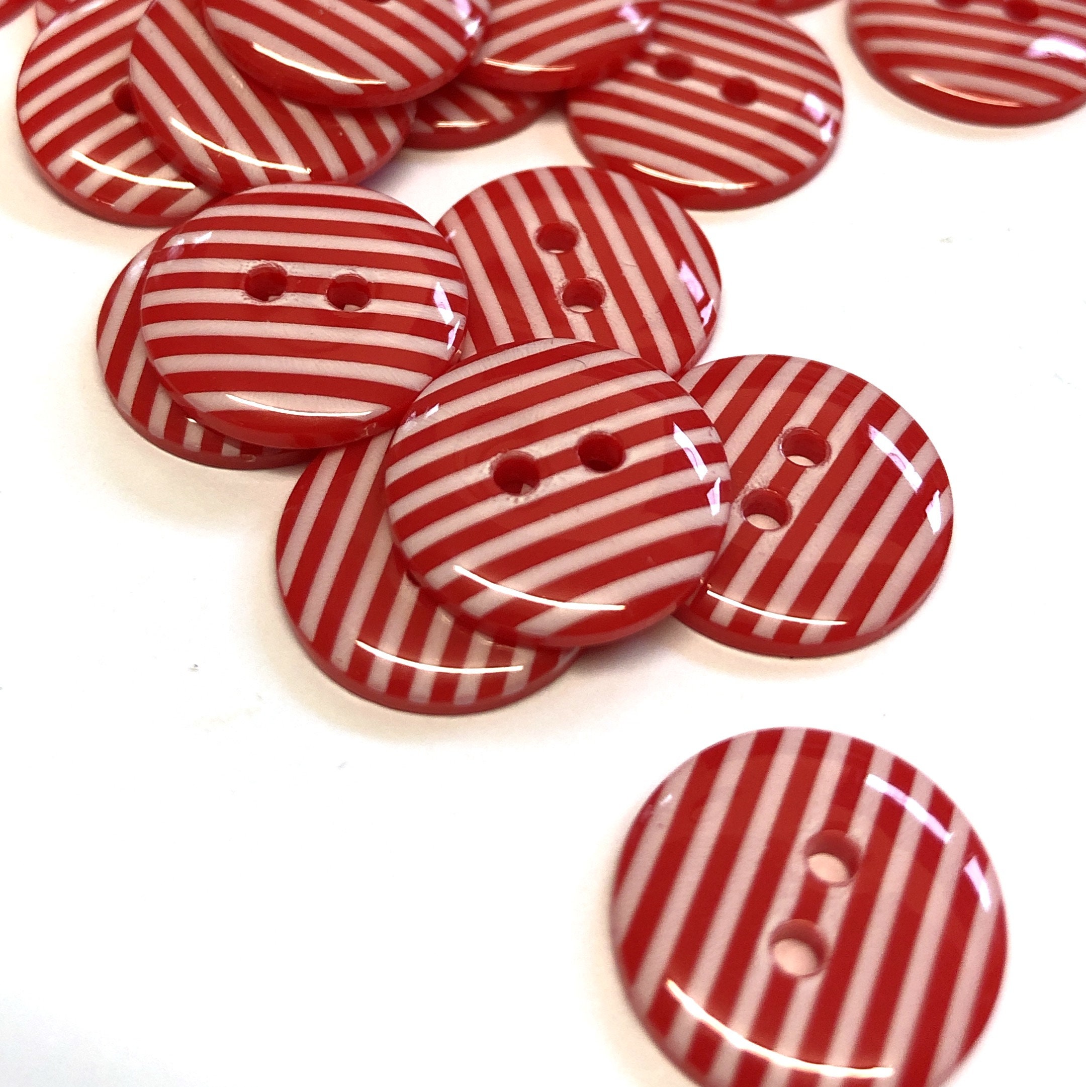 10 red stripe buttons red stripy buttons 15mm red buttons | Etsy