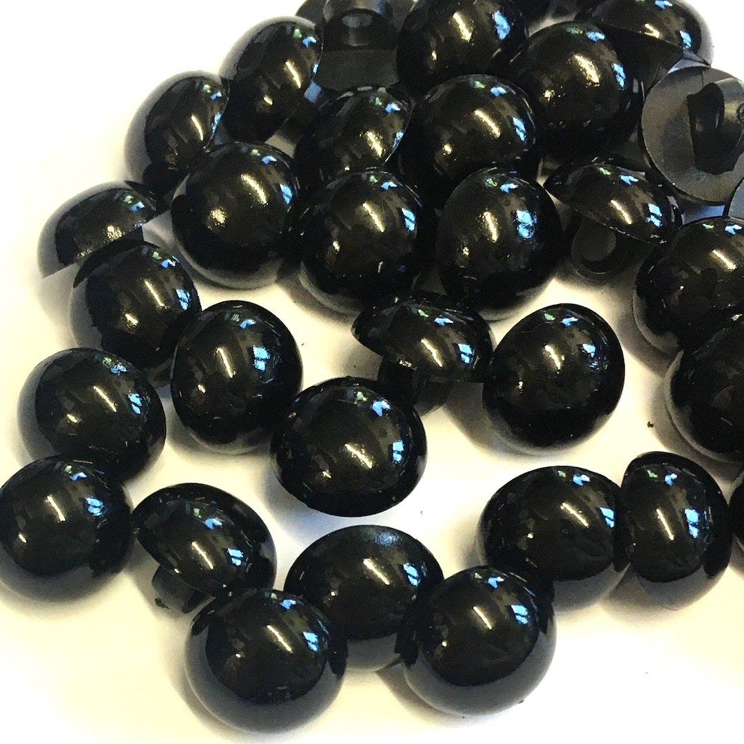 10, Black Buttons, Shiny Black Buttons, 11mm Buttons, Domed Black ...