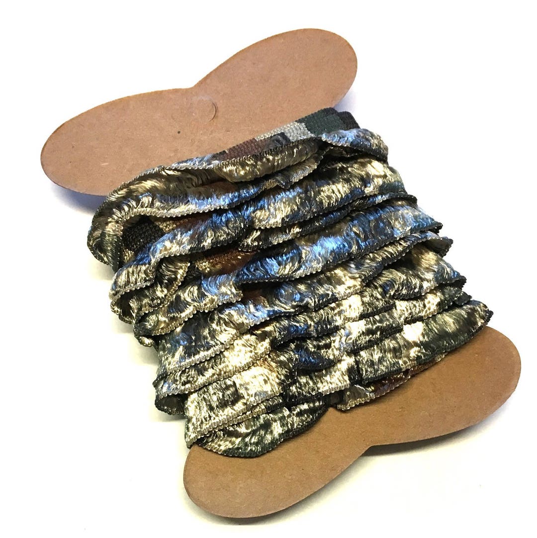 5 Metres Camouflage Frilly Elastic Trim: 17mm Army Green/brown Fringe ...