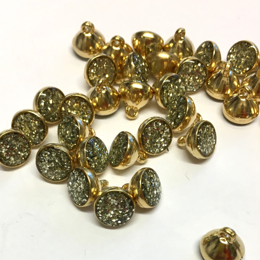 10 Gold Glitter Cabochon Shank Buttons: Tiny Italian Buttons (9mm) - Etsy