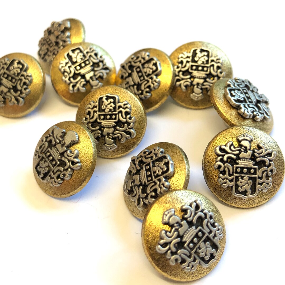 6, 15mm (24L) Bronze Metal Button, Antique Bronze Buttons, Coat of Arms ...
