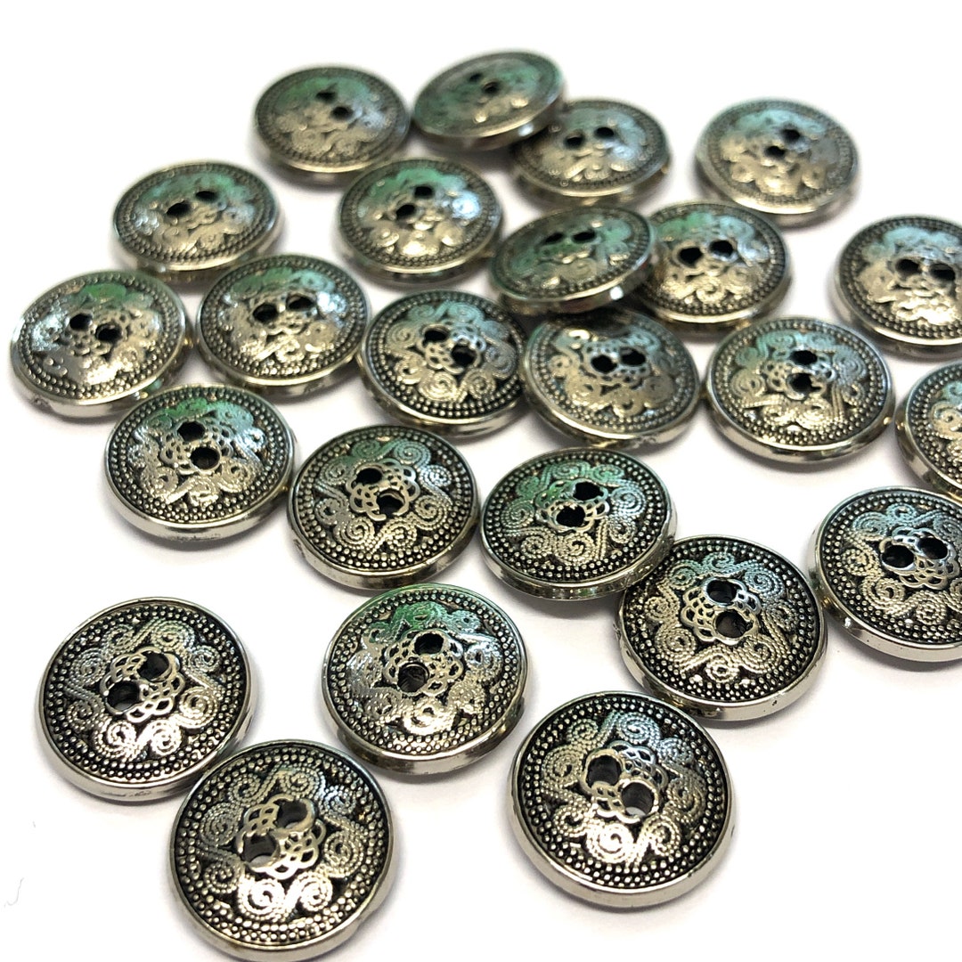 10pcs Etched Silver Metallic Buttons: Vintage Style, 12mm - Etsy
