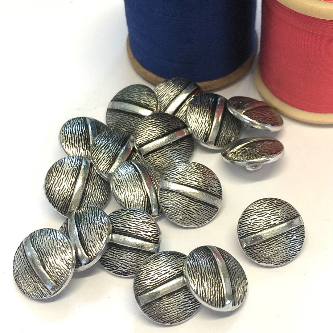 6, 14mm 22L Silver Metal Shank Buttons, Brushed Silver Buttons With a ...