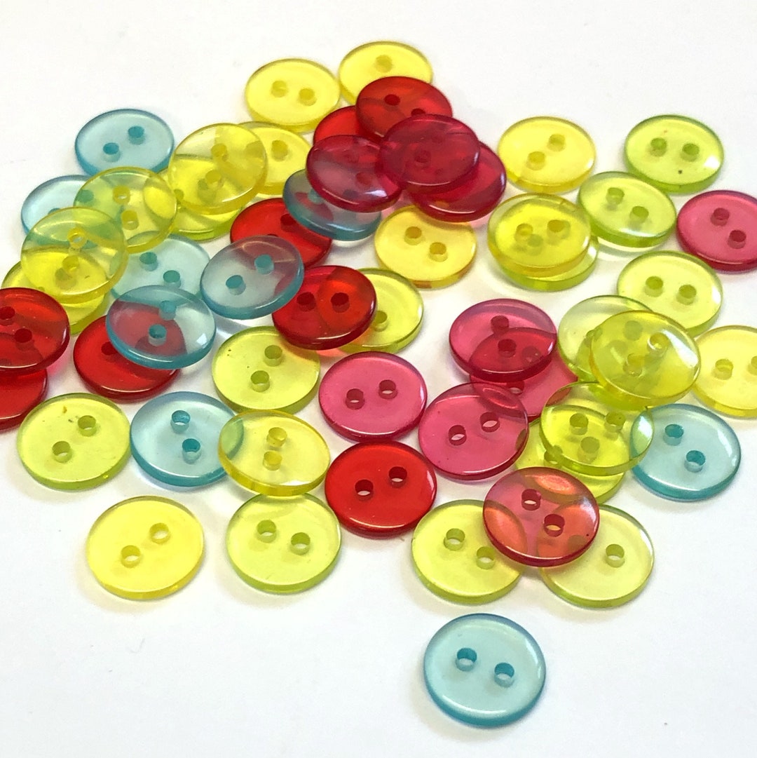 10, 11mm (18L) Clear Mixed Colour Shirt Buttons, Translucent Buttons ...