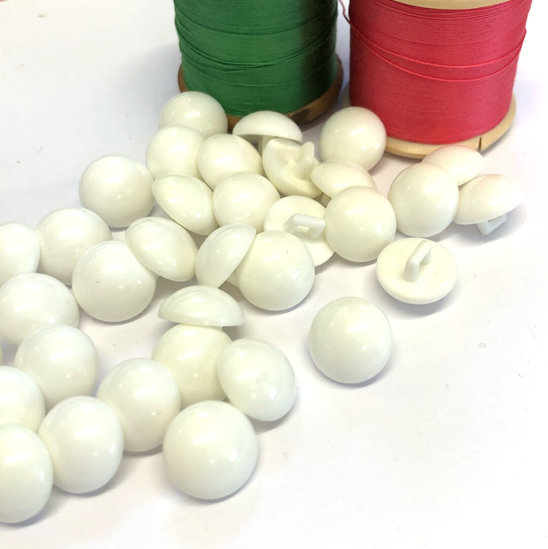 10, White Buttons, Shiny White Buttons, 12mm Buttons, Domed White ...