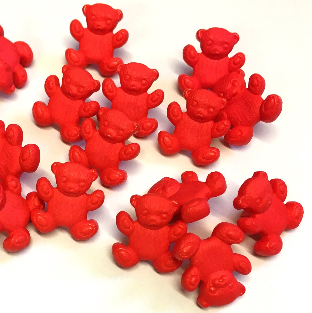 10 Red Teddy Buttons, Red Teddy Bear Buttons, Red Novelty Buttons, Red ...