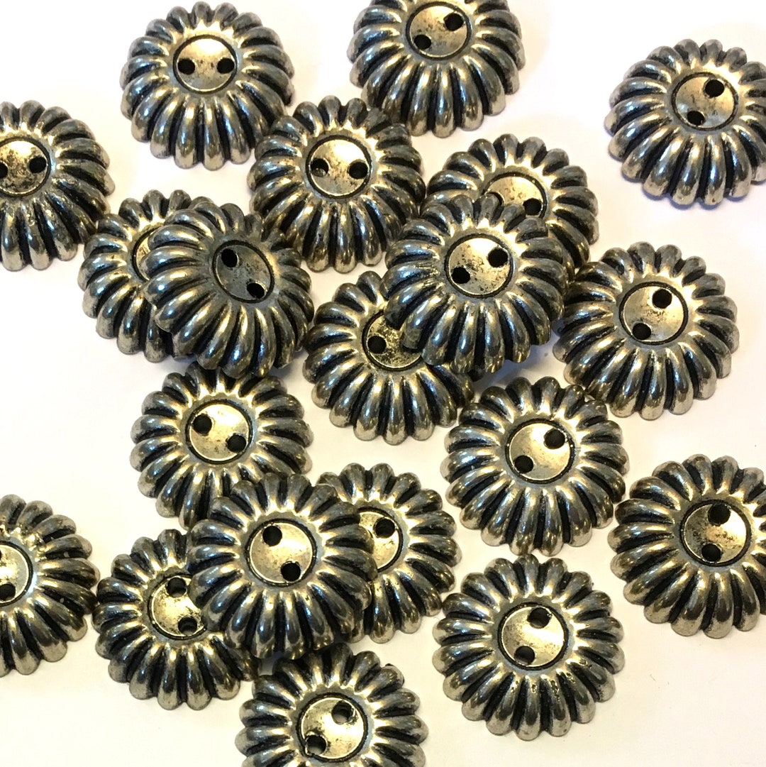 10, Silver Domed Buttons, Flower Metallic Buttons, Silver Metallic ...