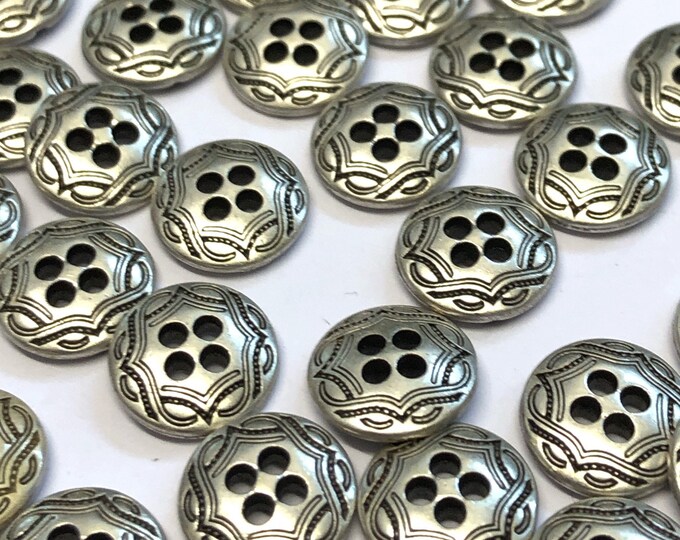 6, 10mm (16L) Tiny Patterned Silver Metal Shirt Buttons, Silver Button ...