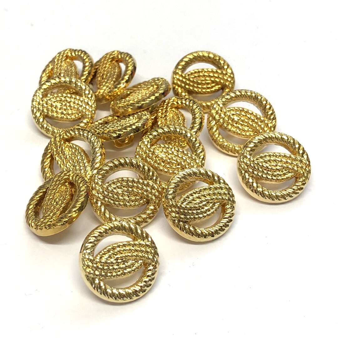 6 X 21mm Beautiful Open Rope Twist Gold Metallic Shank Buttons, Unusual ...