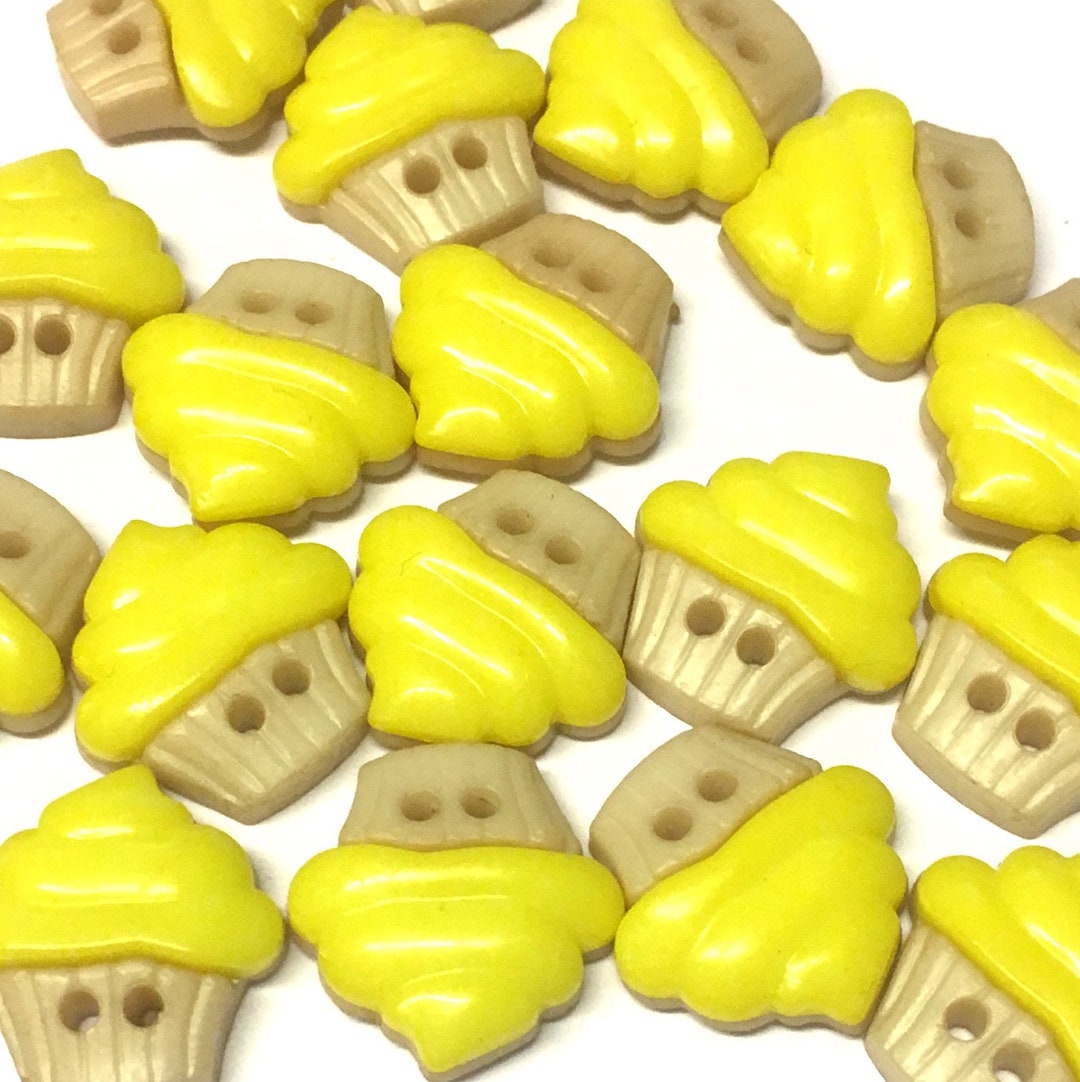 10, Lemon Cupcake Buttons, Bun Design Buttons, Cute Yellow Buttons ...