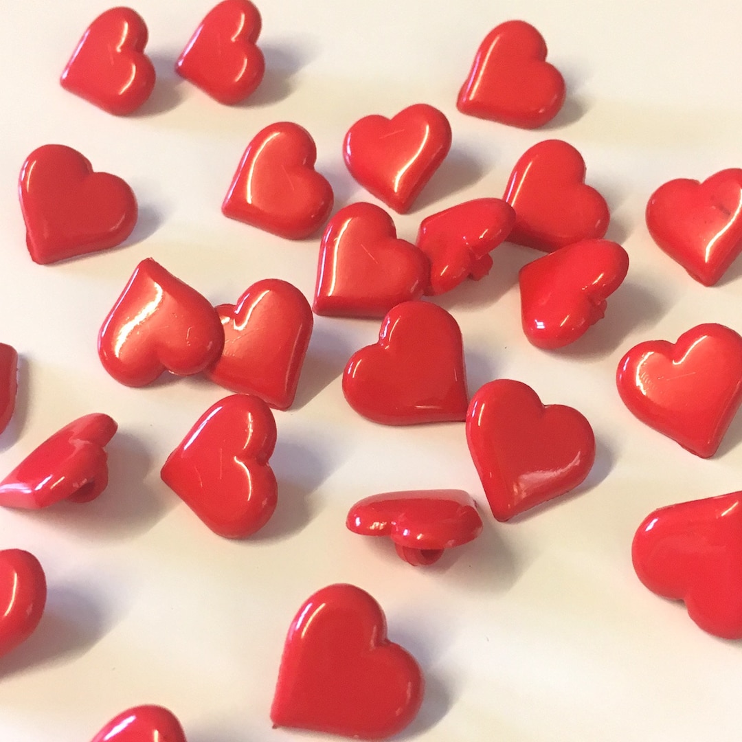 10 Red Heart Buttons, Heart Buttons, Red Buttons, 15mm Heart Buttons ...