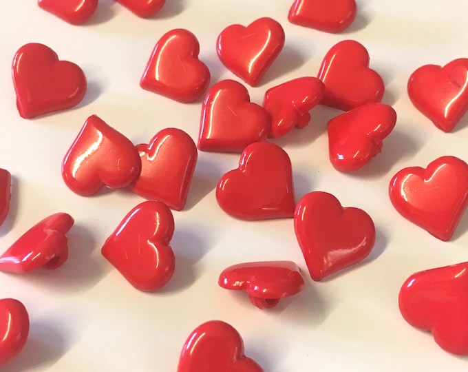 10 Red Heart Buttons, Heart Buttons, Red Buttons, 15mm Heart Buttons ...