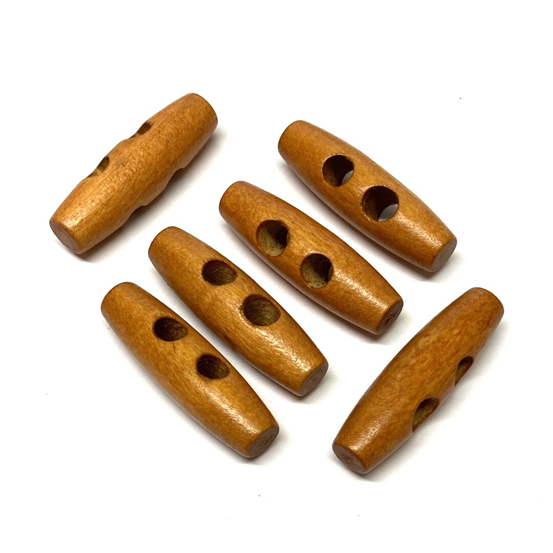 6, 40mm Teak Colour Wooden Toggles, Duffle Coat Toggles, Large Wooden ...