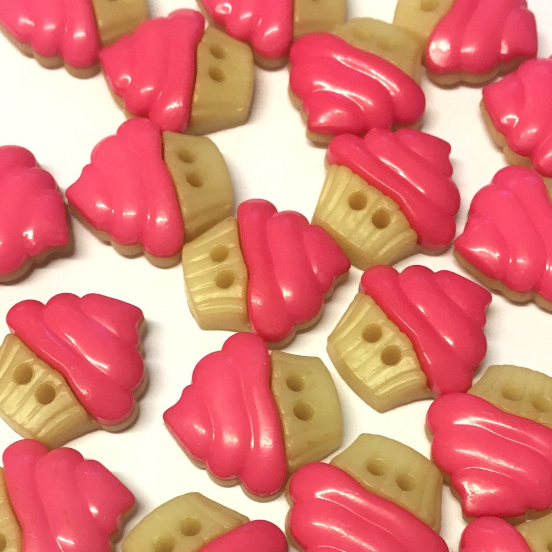 10, Hot Pink Cupcake Buttons, Bun Design Buttons, Cute Cerise Buttons ...