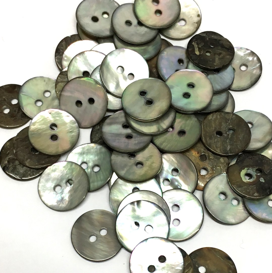 10, Mother of Pearl Grey Buttons, Grey Shell Buttons, 15mm Round Shell ...