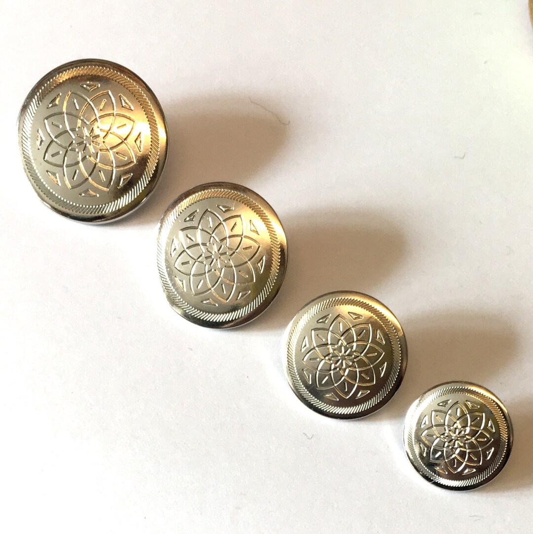 6, Vintage Silver Metallic German Buttons, Various Sizes, Vintage Shank ...