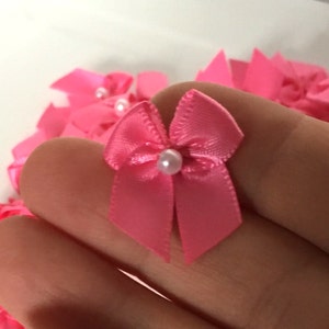 10, Hot Pink Satin Bows, Hot Pink Pearl Bows, Pink Bows, Hot Pink ...
