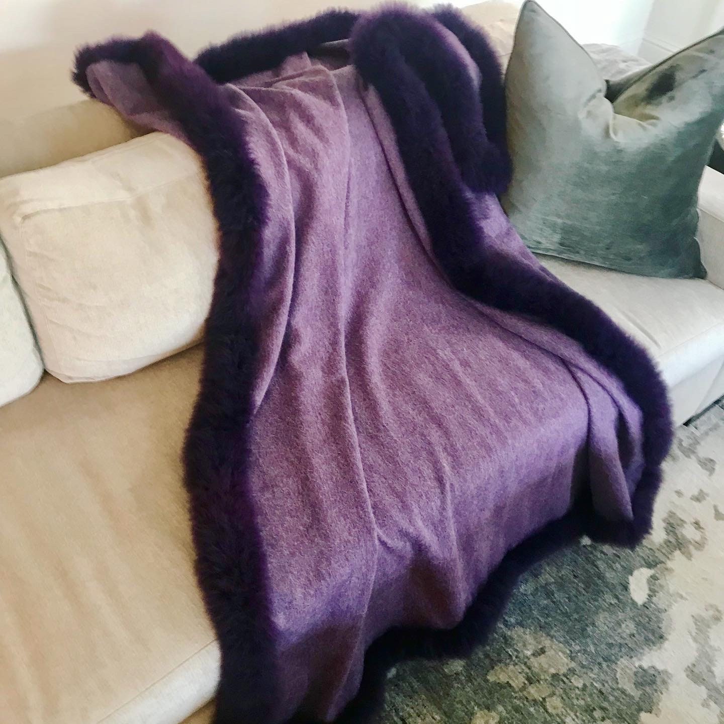 Alpaca knit throw w alpaca fur trim, alpaca throw, blanket, alpaca fur ...