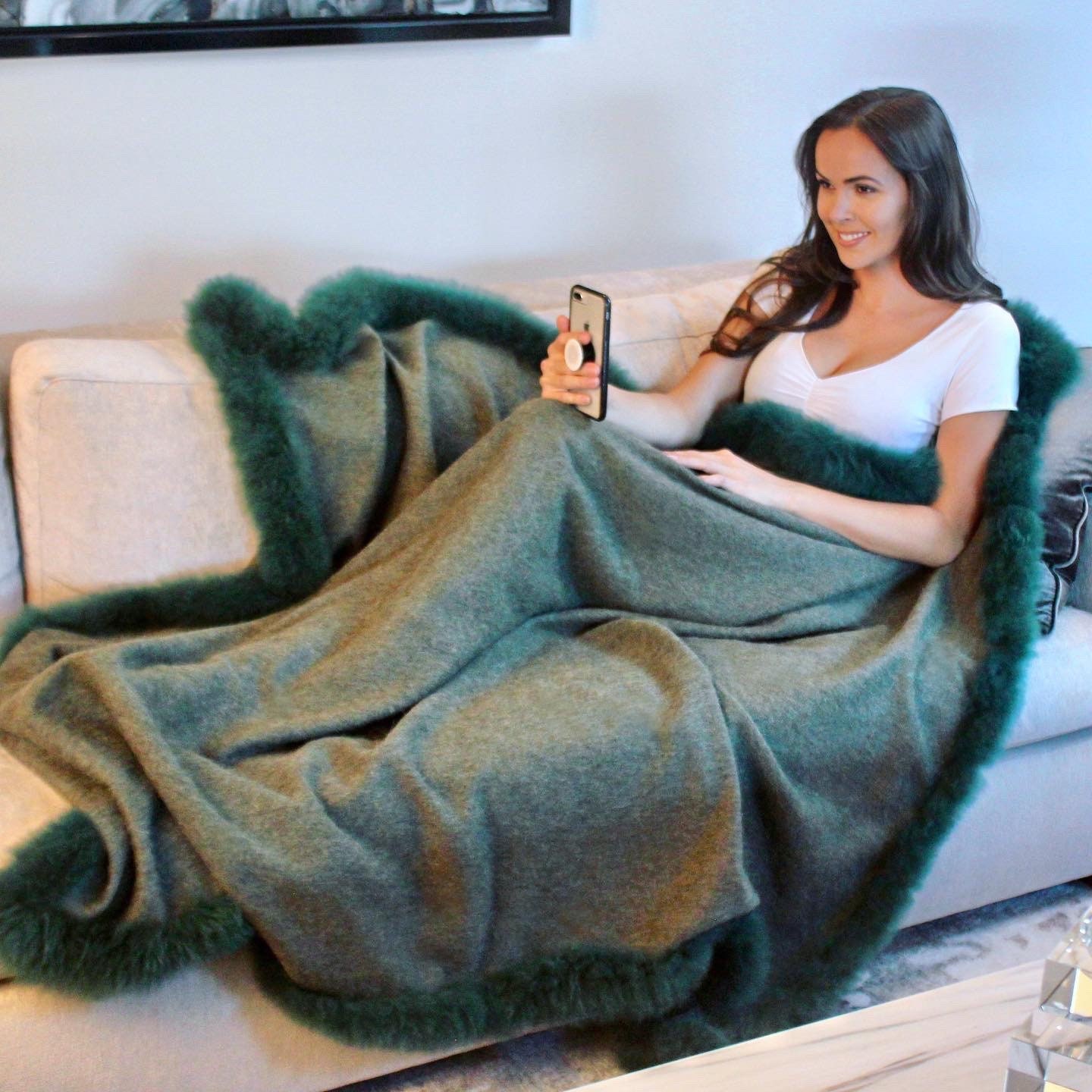 Alpaca Knit Throw W Alpaca Fur Trim Alpaca Throw Blanket - Etsy