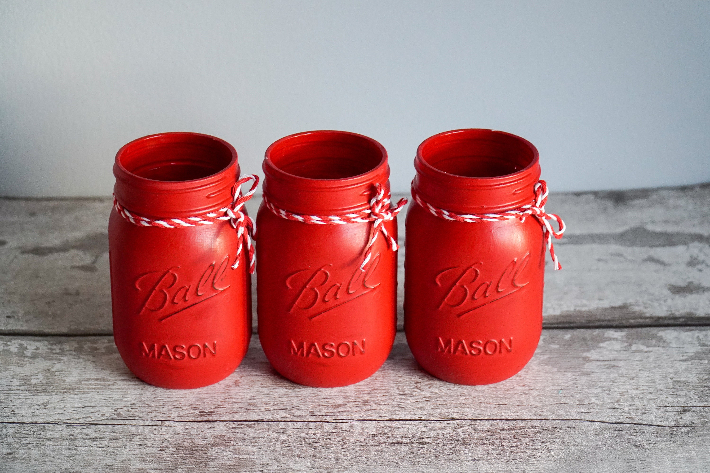 Rustic Red Mason Jar Set of 3 - Etsy