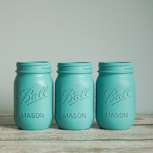 Teal Pint Size Mason Jar Set of 3 | Etsy