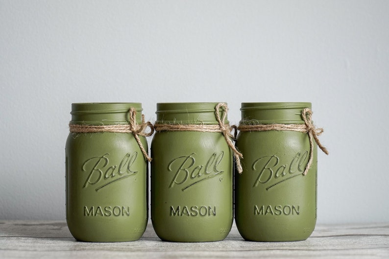 Set of 3 Rustic Green Pint Size Mason Jars - Etsy