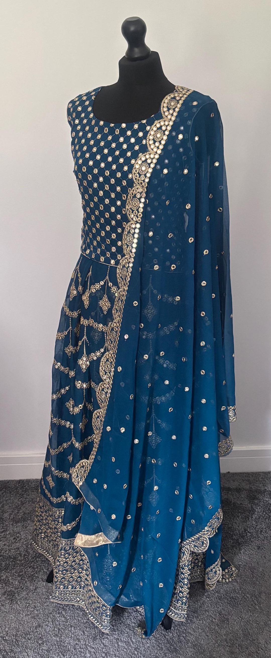 Teal Blue Lengha With Dupatta - UK Size 12/14 - Etsy