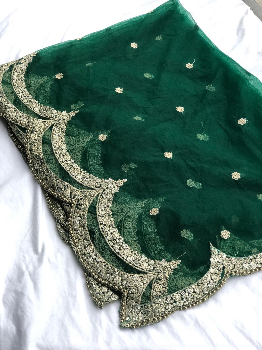 Green Net Dupatta With Scallop Border - Etsy