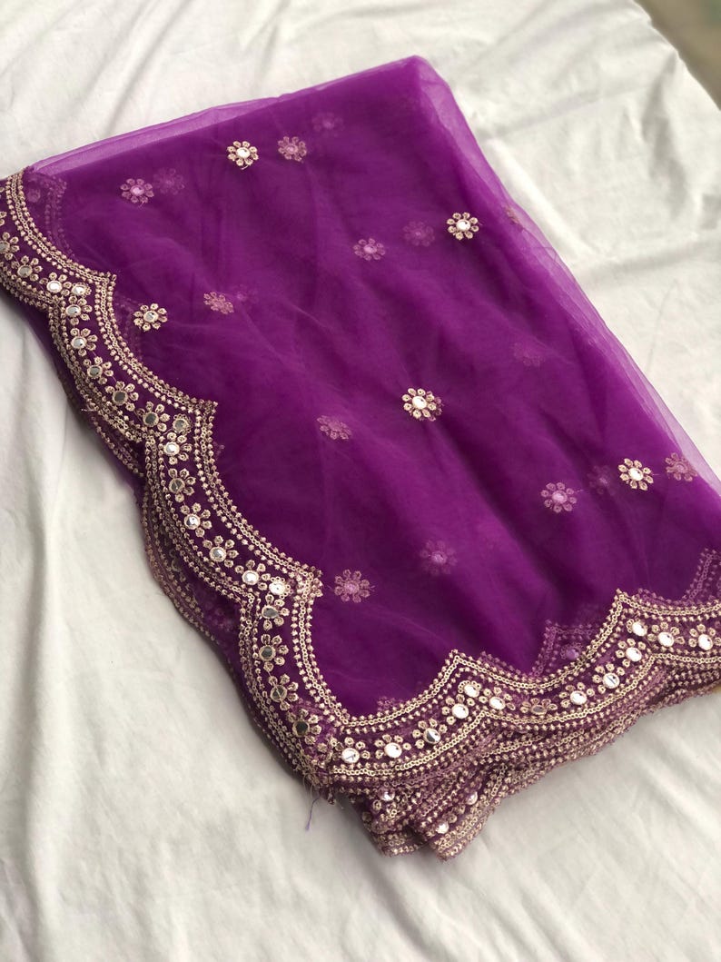 Purple Net Dupatta With Scallop Border - Etsy