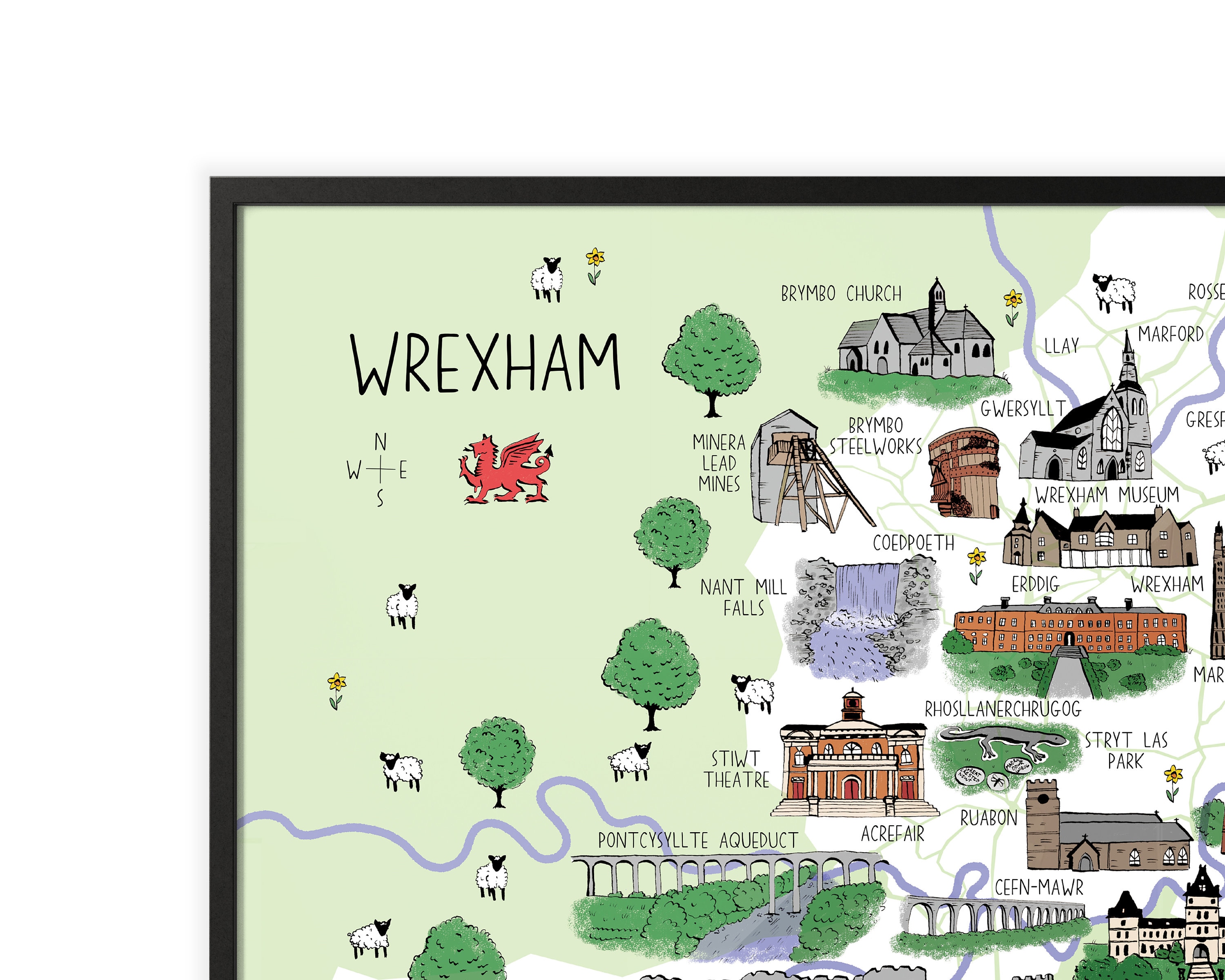 Wrexham Illustrated Map Art Print. A3 Welsh Illustration - Etsy UK