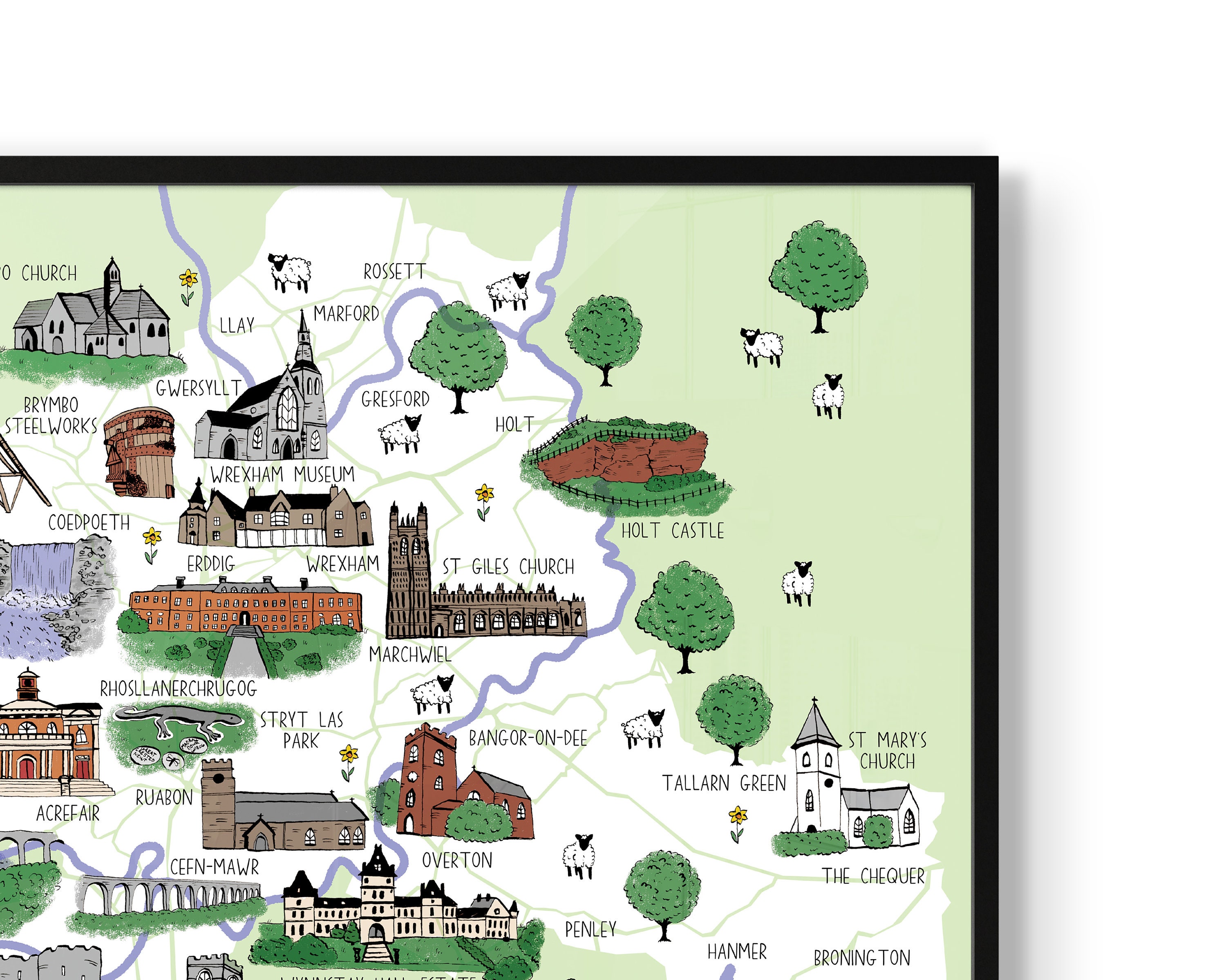 Wrexham Illustrated Map Art Print. A3 Welsh Illustration - Etsy UK