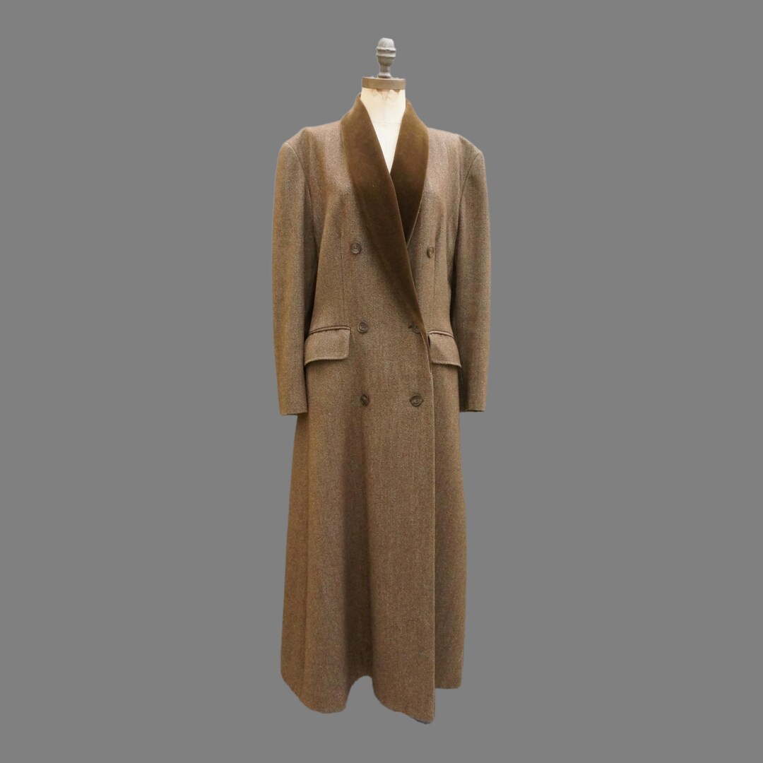 80's Jaeger Victorian Double Breasted Wool Maxi Coat, Velvet Collar ...