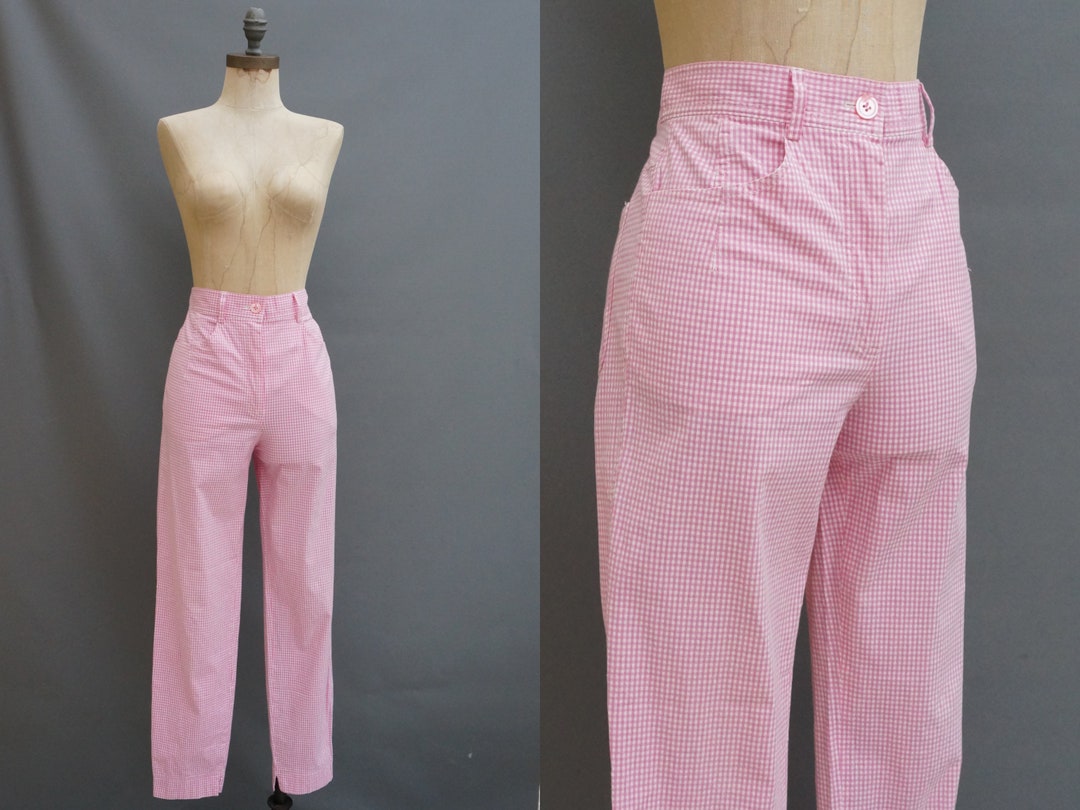 90s Laurel escada Gingham Pink Checked Straight Leg Cigarette Trousers ...