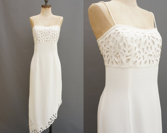 90's Medici by Gina White Cut Outs, Empire, Angle Hem, Spaghetti Straps ...