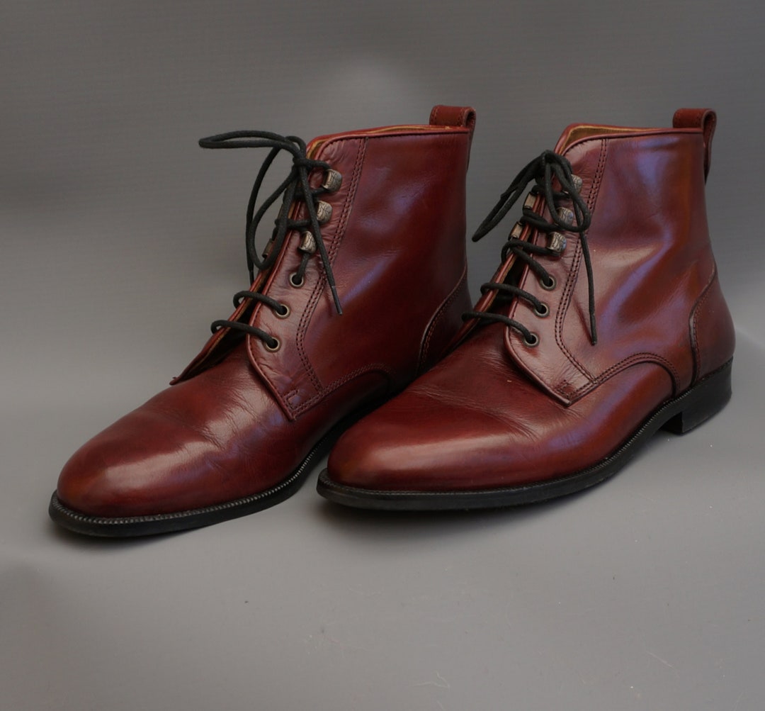 Roland Cartier Leather Lace up Ankle Flat Boots Gorgeous Red - Etsy