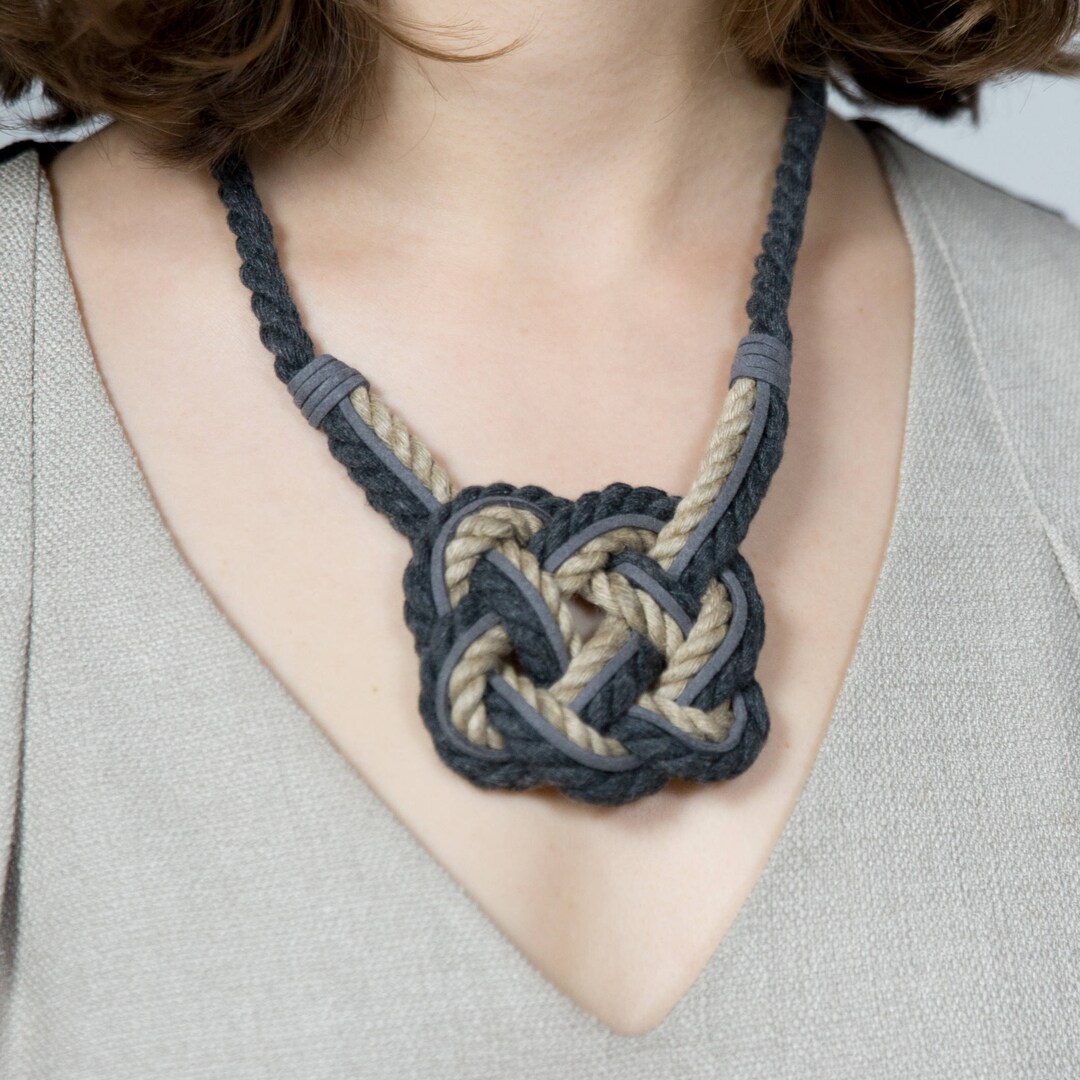 Black or Dark Gray Natural Cord Necklace, Cotton and Hemp Rope, Linen ...