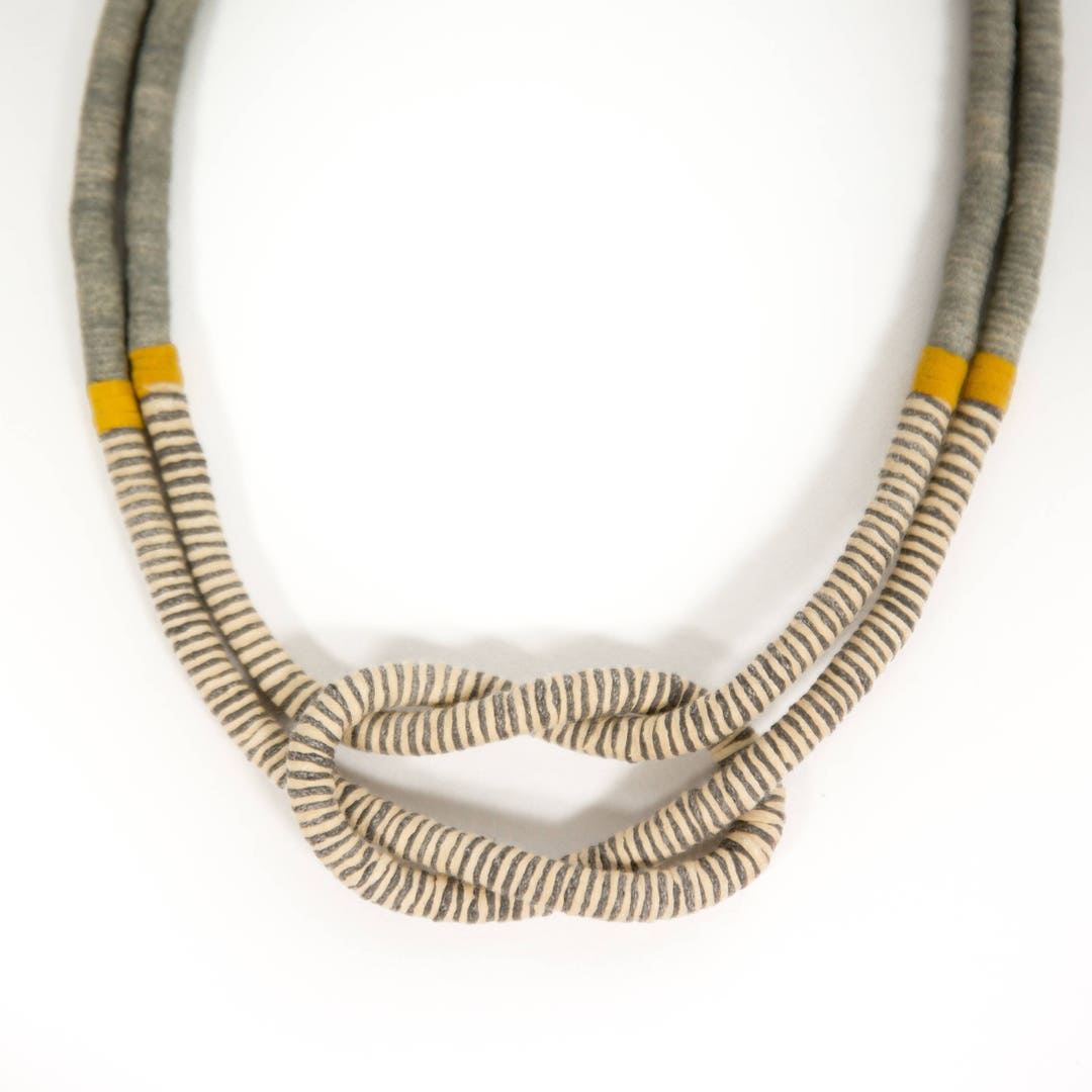 Grey and Yellow Striped Cotton Wrapped Cord Necklace, Statement Rope ...