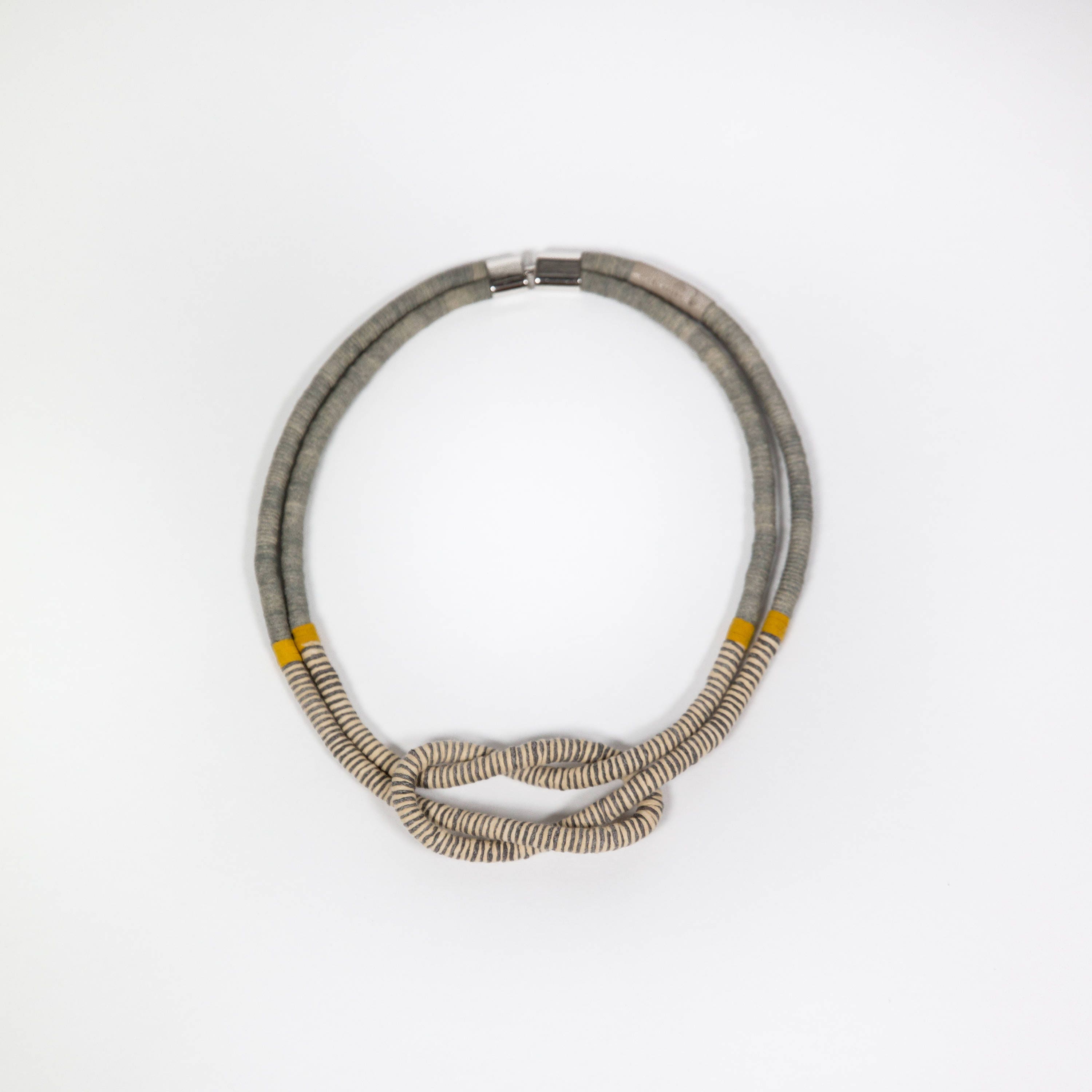 Grey and Yellow Striped Cotton Wrapped Cord Necklace - Etsy