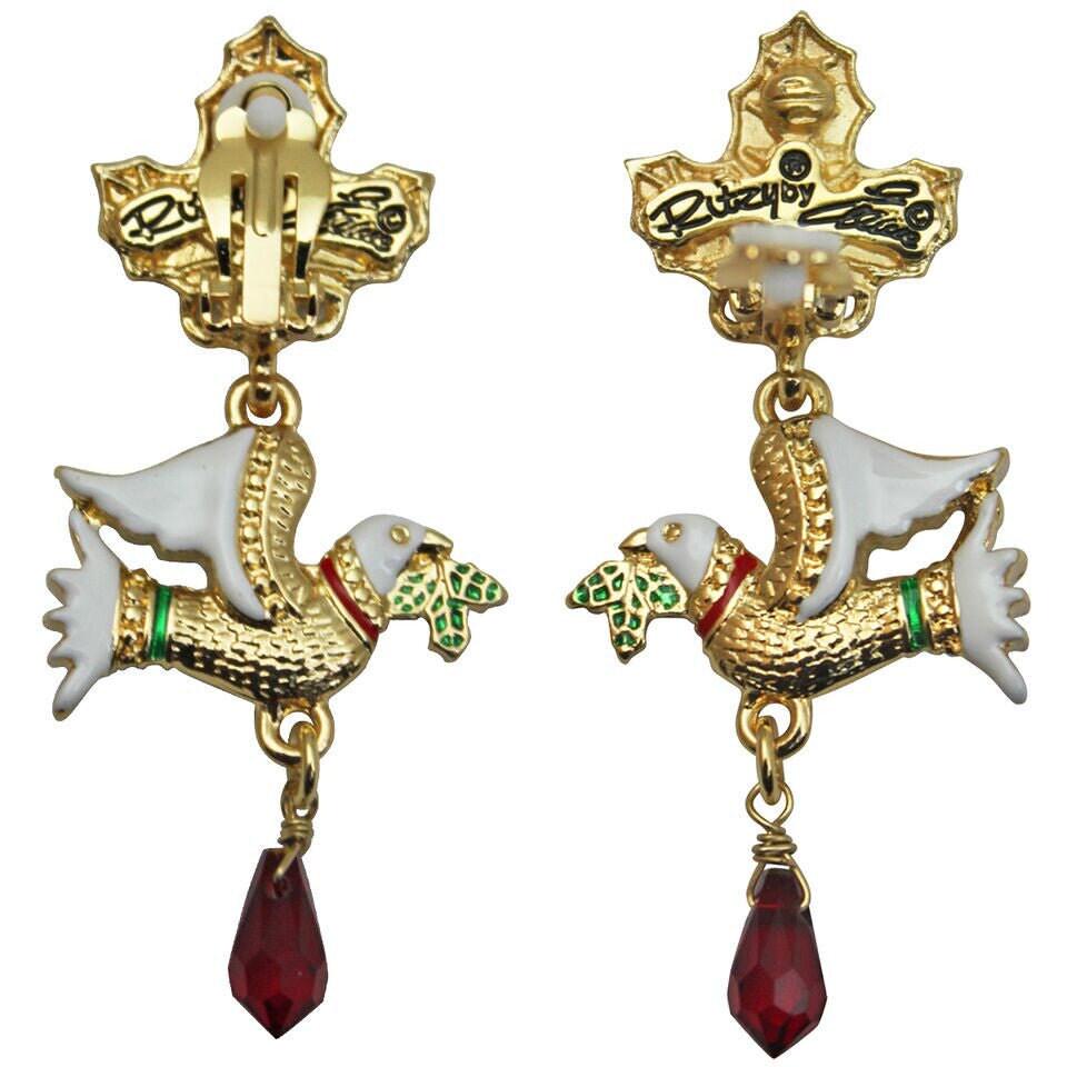 Ritzy Couture Two Turtle Doves Christmas Drop and Dangle Earrings ...