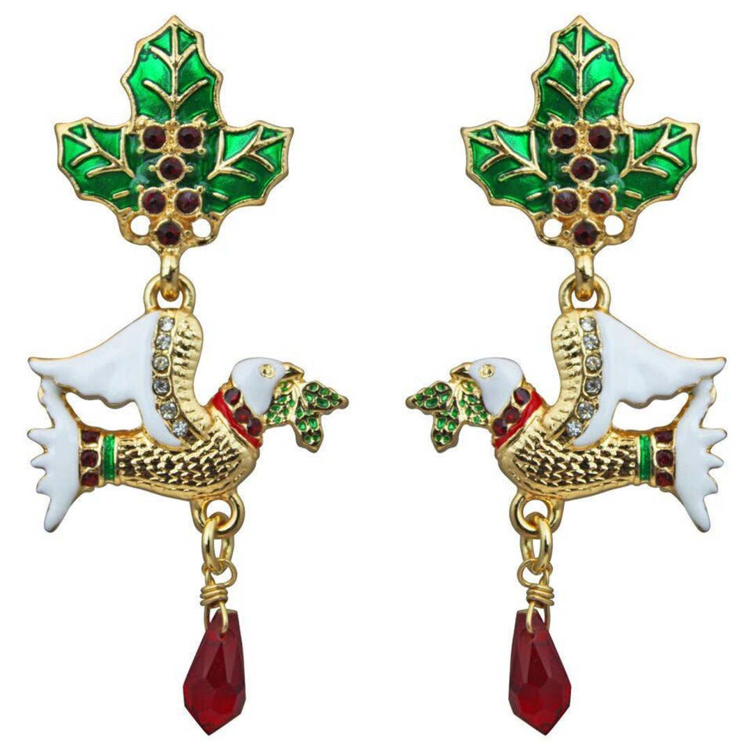 Ritzy Couture Two Turtle Doves Christmas Drop and Dangle Earrings ...