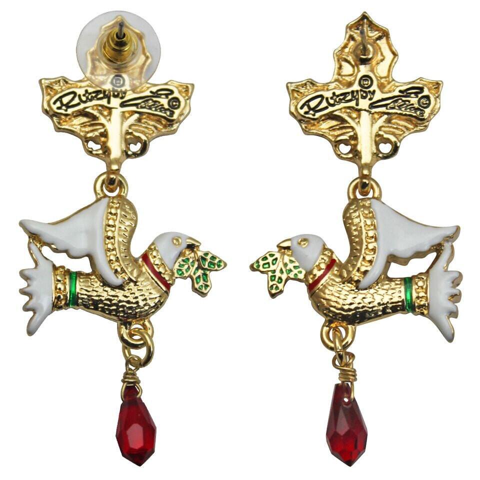 Ritzy Couture Two Turtle Doves Christmas Drop and Dangle Earrings ...