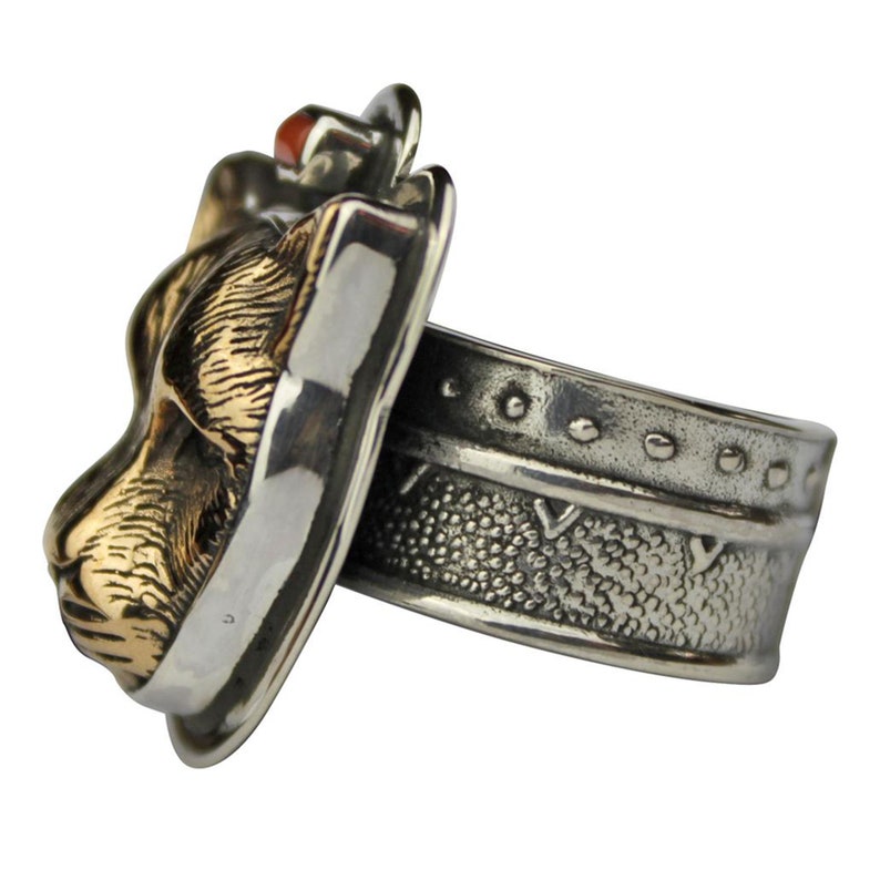 Tabra Jewelry 925 Silver & Bronze Jaguar and Coral Ring Size | Etsy