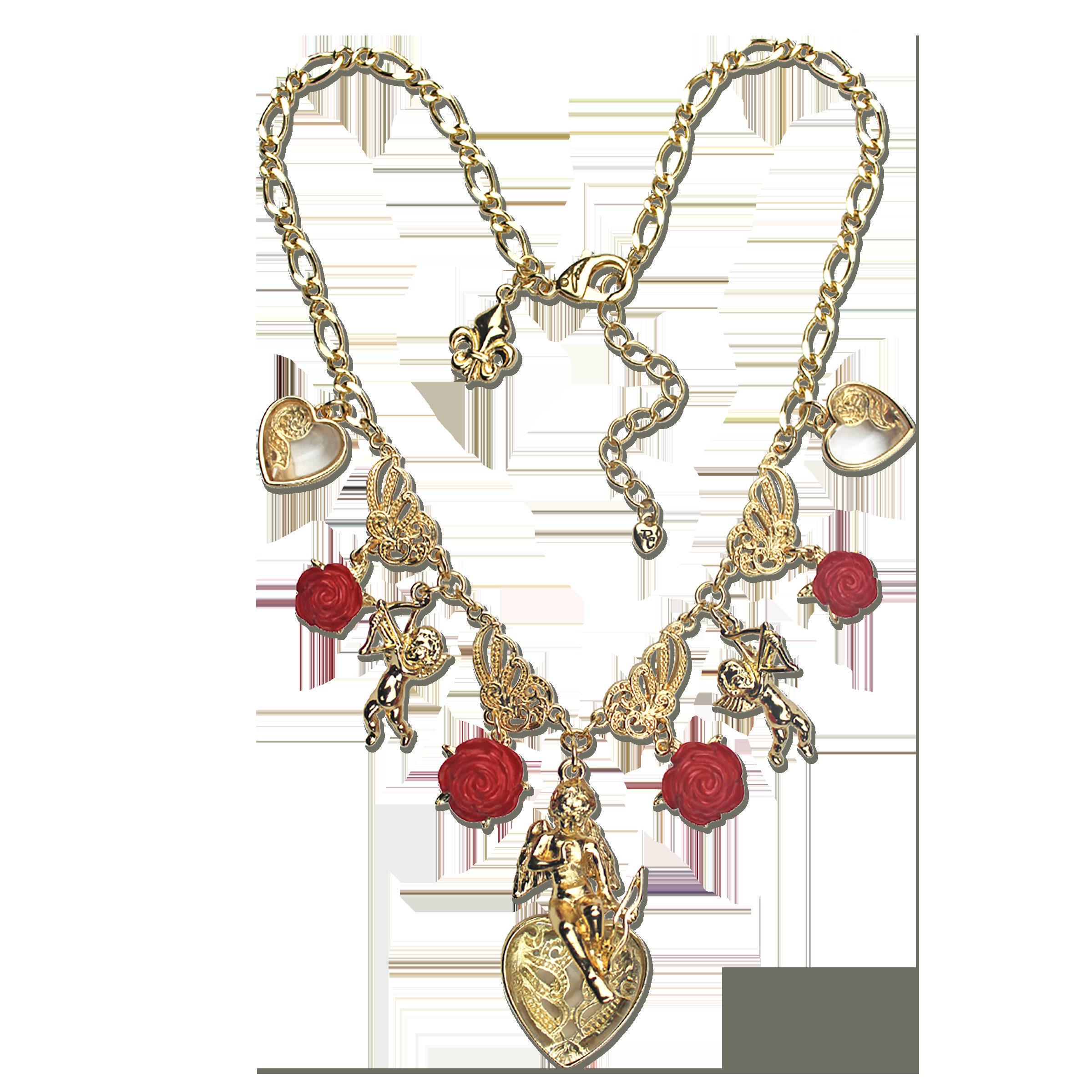 Cupids and Romance Red Multi Charm Necklace (goldtone) Ritzy Couture ...