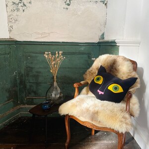 Lucky Black Cat Cushion in Cotton Velvet - Etsy