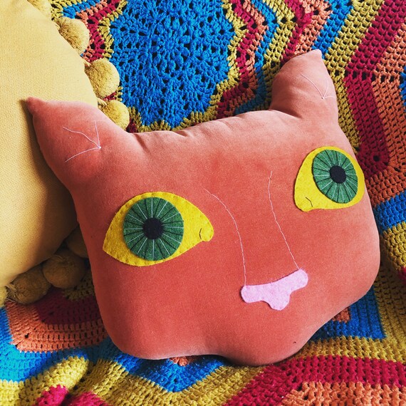 Lucky Ginger Cat Cushion in Rust Velvet - Etsy