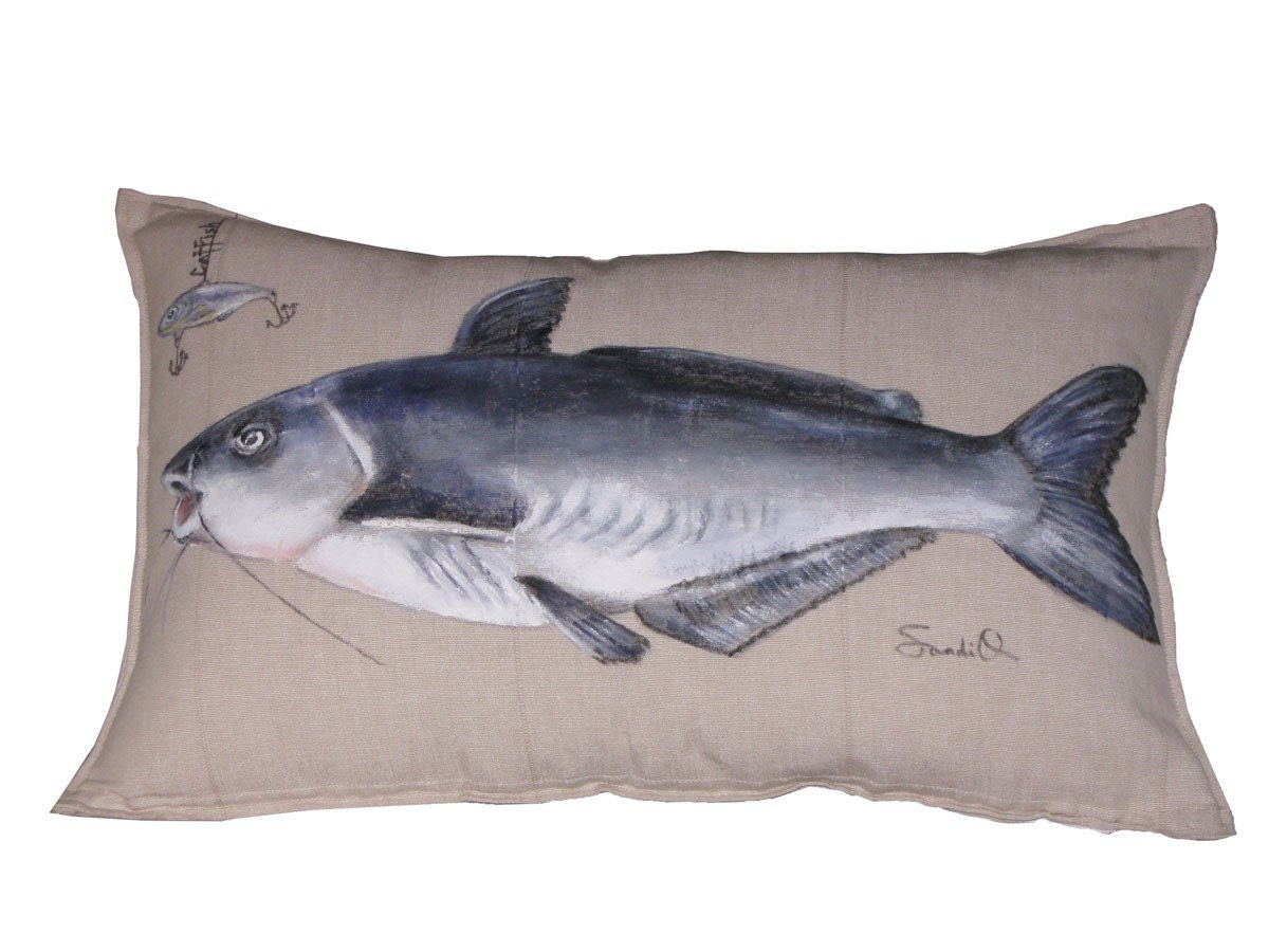 CATFISH PILLOW COVER Blue Catfish Pillow Sham Hand Painted - Etsy