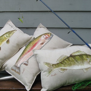 NORTHERN PIKE FISH Pillow Cover, Decorative Fish Pillow Sham, 12" X 20 ...