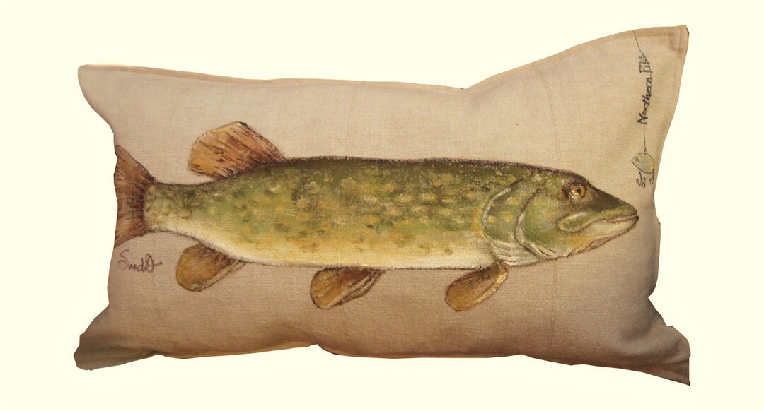 NORTHERN PIKE FISH Pillow Cover, Decorative Fish Pillow Sham, 12 X 20 ...